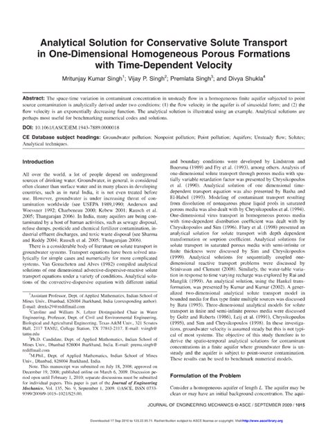 Pdf Analytical Solution For Conservative Solute Transport In One Dimensional Homogeneous