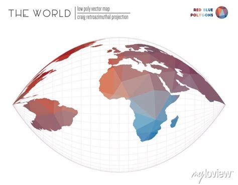 Vector Map Of The World Craig Retroazimuthal Projection Of The • Wall Stickers Shape Artwork