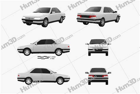 Peugeot 405 Sedan 1987 Blueprint Template 3dmodels
