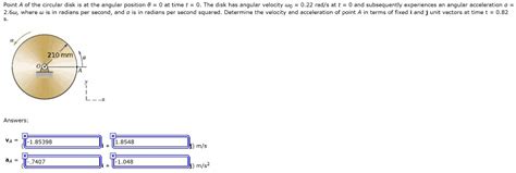 Solved Point A Of The Circular Disk Is At The Angular Position Î¸ 0 At Time T 0 The Disk