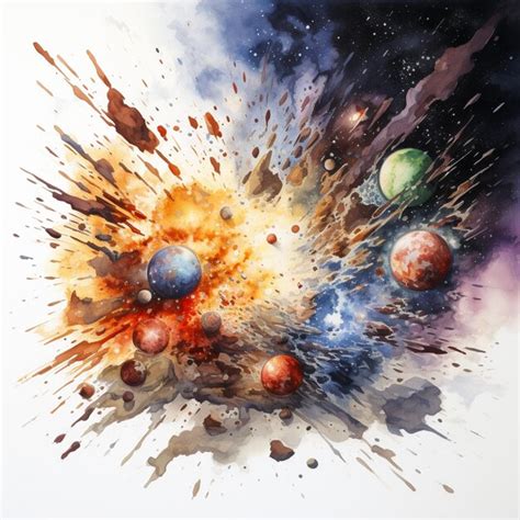 Premium Photo Painting Of A Group Of Planets Exploding In A White