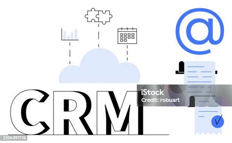 클라우드 기반 Crm 시스템과 분석 퍼즐 및 이메일 기능과 통합 개념에 대한 스톡 벡터 아트 및 기타 이미지 개념 개념과 주제 계획 Istock