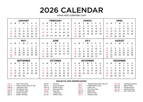 Monthly Calendar 2026 Free Printable Templates
