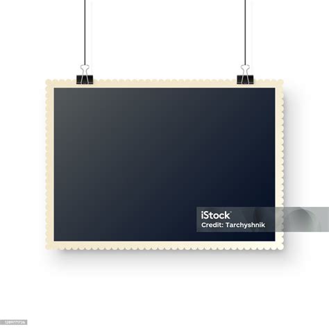 종이 클립에 걸려 있는 사진 카드 디지털 스냅샷 프레임 사진 빈티지 복고풍 사진 디자인모형 벡터 일러스트레이션 검은색에 대한 스톡 벡터 아트 및 기타 이미지 Istock