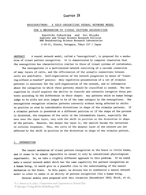 Fukushima And Miyake 1982 Neocognitron A Self Organizing Neural