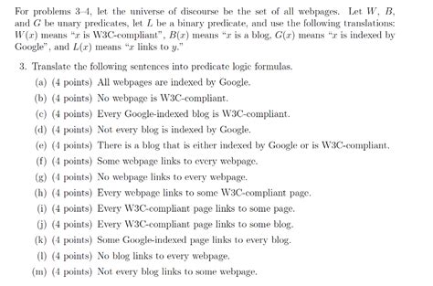 solved for problems 3 4 let the universe of discourse be