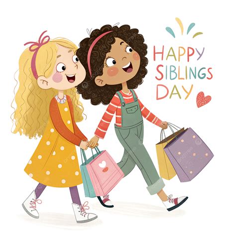 Happy Siblings Day Illustration Of Two Girls Shopping Together Siblings Day Sister Bond Cute