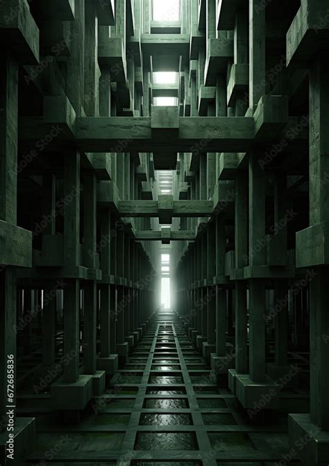 Underground Corridor With Massive Columns An Empty Hallway In An