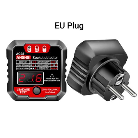 EU Plug ANENGAC Digital Display Socket Tester Voltage Test Multi Function Polarity Phase Check