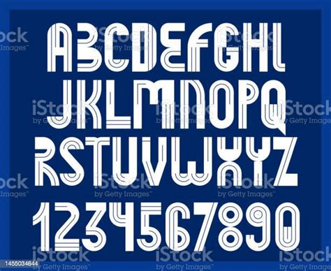 추상 기하학적 원래 글꼴 벡터 타이셋 로고 생성 알파벳 최소한의 기술 선형 형상 스타일 세련된 사각형 고유 타일 문자 세트 대문자 및 숫자 세트 1에 대한 스톡 벡터 아트