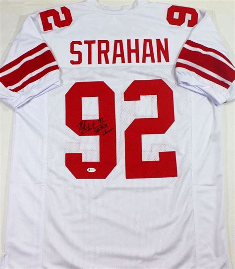 Michael Strahan Signed Jersey Inscribed Sb Xlii Champs Beckett Coa