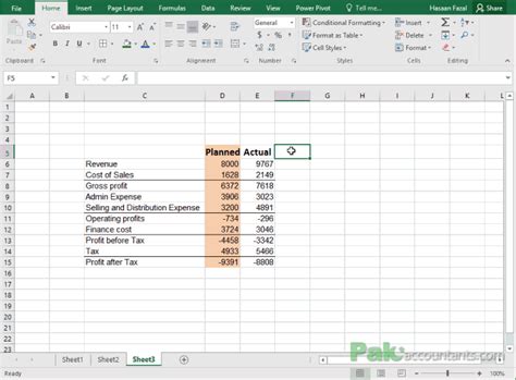 Budget Vs Actual Variance Reports With In The Cell Charts In Excel PakAccountants Com