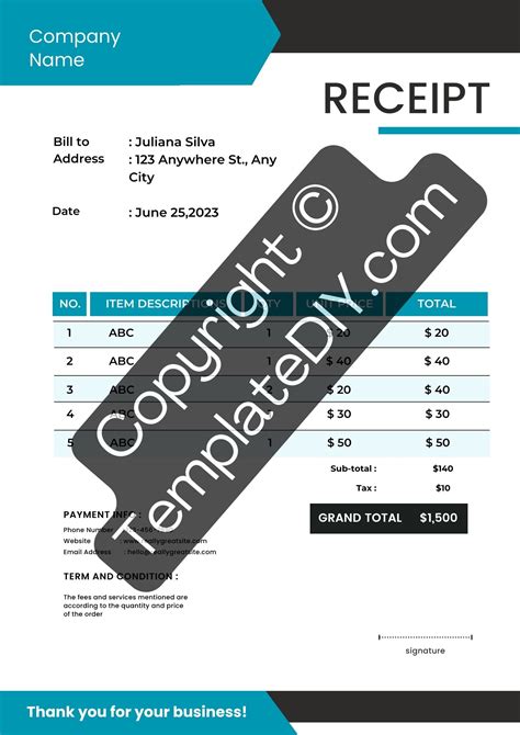 Graphic Design Receipt Template Printable Pdf Excel Word