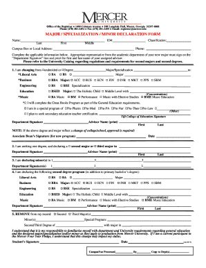 Fillable Online Www2 Mercer Major Minor Declaration Form Mercer University Www2 Mercer Fax