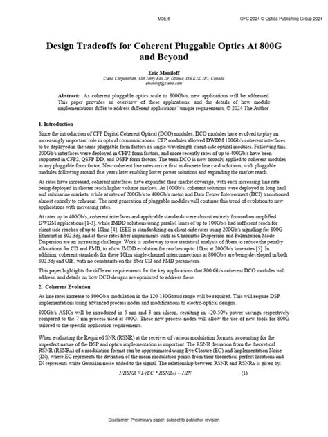 Design Tradeoffs For Coherent Pluggable Optics At 800g And Beyond Pdf