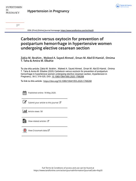 2020 Ibrahim Carbetocin Versus Oxytocin For Prevention Of Postpartum Hemorrhage In