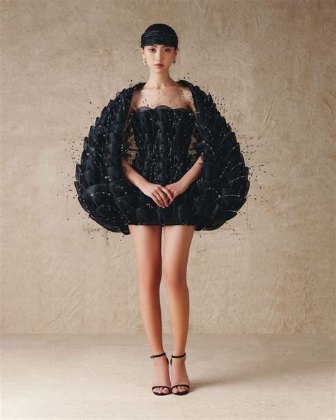 Black Mini Dress With Cloak Phan Huy Official