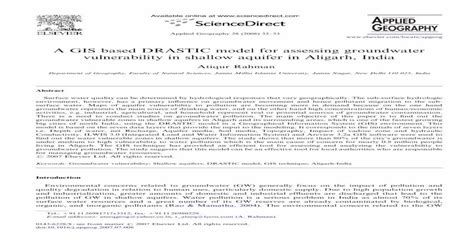 Pdf A Gis Based Drastic Model For Assessing Groundwater · A Gis Based Drastic Model For