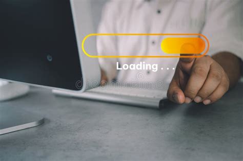 Person Hand Touches Bar Icon On The Virtual Screen To Transfer File Process With The Loading Bar