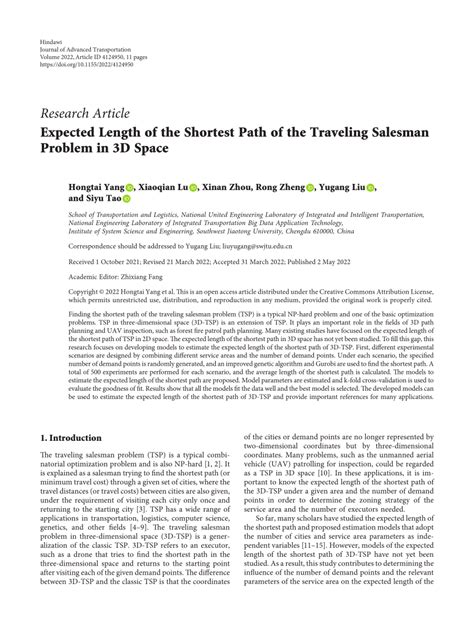 Pdf Expected Length Of The Shortest Path Of The Traveling Salesman Problem In 3d Space