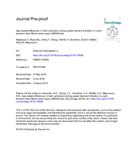 Pdf Age Related Differences In Brain Activations During Spatial Memory Formation In A Well