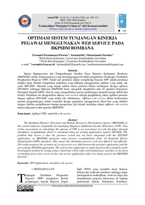 Pdf Optimasi Sistem Tunjangan Kinerja Pegawai Menggunakan Web Service