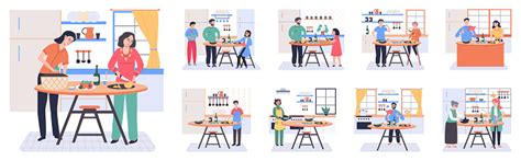 채식 음식을 요리하는 사람들 벡터 일러스트 레이 션입니다 채식 영양에서 건강한 대안을 준비하는 사람들 가정 주방에 대한 스톡 벡터 아트 및 기타 이미지 Istock