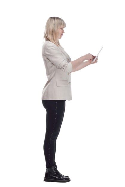 Premium Photo Attractive Blonde Woman Using Her Digital Tablet