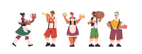 맥주 머그잔 옥토버 페스트 파티 축하 컨셉을 들고 세트 믹스 레이스 웨이터 10월에 대한 스톡 벡터 아트 및 기타 이미지 10월 Film Festival 가공의 인물