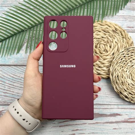 قاب گوشی Galaxy S23 Ultra سامسونگ سیلیکونی پاک کنی اورجینال داخل پارچه ای محافظ لنزدار رنگ زرشکی