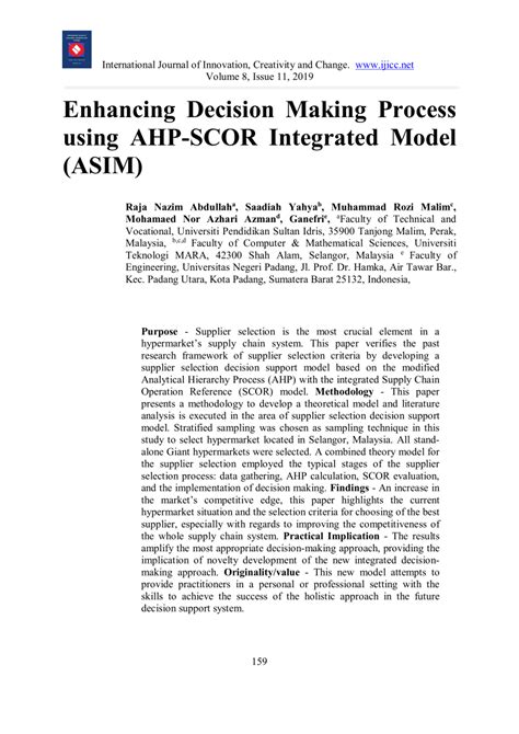 Pdf Enhancing Decision Making Process Using Ahp Scor Integrated Model Asim