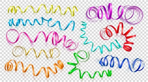 투명도 배경에 현실적인 컬러 리본 세트 벡터 일러스트입니다 인사말 카드 휴일 배너 선물 등을 위해 사용할 수 있습니다 개체 그룹에 대한 스톡 벡터 아트 및 기타 이미지