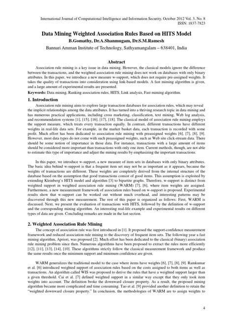 Data Mining Weighted Association Rules Based On Hits Model Pdf