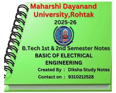Maharshi Dayanand University Btech 1st2nd Semester Basic Of Electrical Engineering Notes Pdf