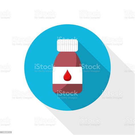알 약 병입니다 혈액 기부 벡터 아이콘입니다 파란색 바탕에 빨간 혈액 방울으로 병입니다 평면 스타일 디자인입니다 혈액을 기부 0명에 대한 스톡 벡터 아트 및 기타 이미지