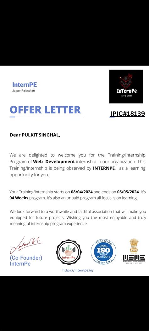 Internship Internpe Webdevelopment Pulkit Singhal