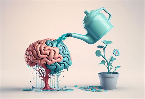 Premium Photo Human Brain Growing From A Flower Watering Can Is