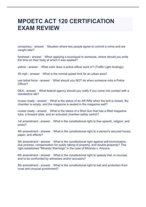 Mpoetc Act 120 Certification Exam Review Questions And Answers Fully Solved Mpoetc Stuvia Us