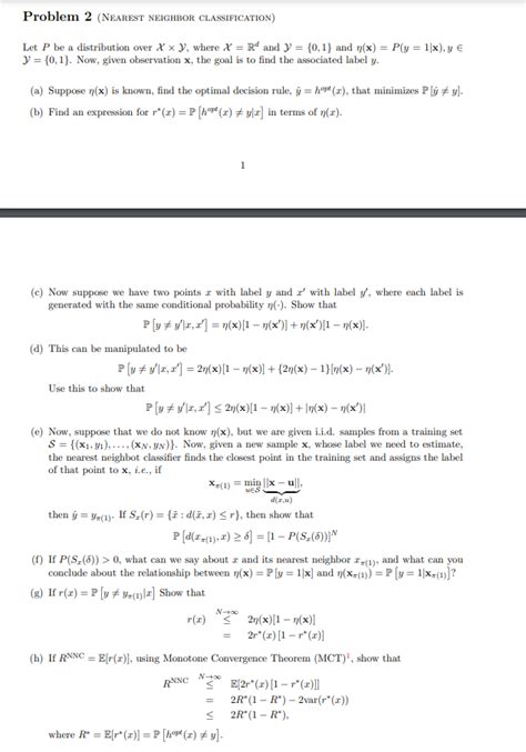 Problem 2 Nearest Neighbor Classification Let P Be