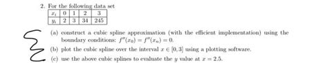 Solved 2 For The Following Data Set A Construct A Cubic
