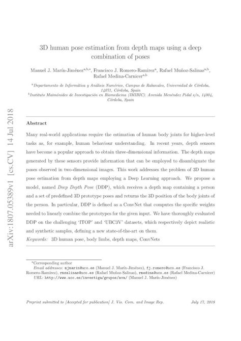 PDF D Human Pose Estimation From Depth Maps Using A Deep BInstituto Maim Onides De