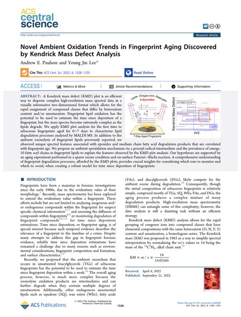 Pdf Novel Ambient Oxidation Trends In Fingerprint Aging Discovered By