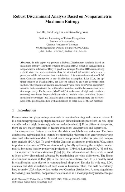 Pdf Robust Discriminant Analysis Based On Nonparametric Maximum Entropy