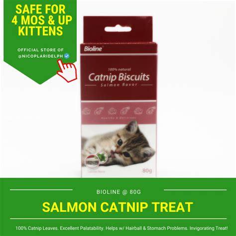 Bioline Catnip Invigorating Biscuits Salmon Flavor Made With 100 Natural Catnip Leaves 80g