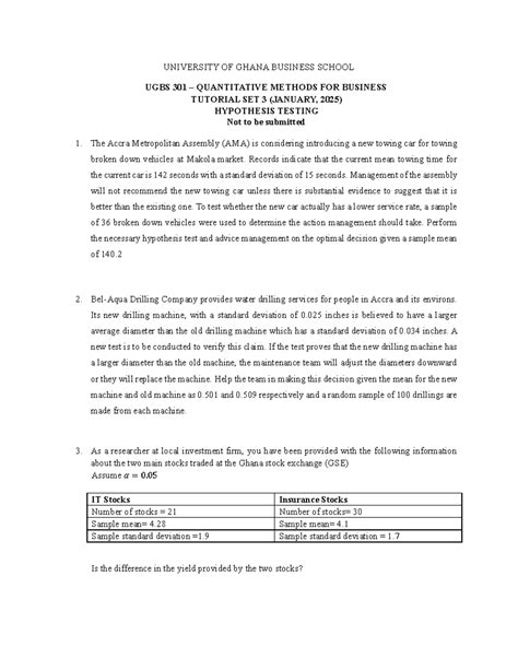 Ugbs 301 Tutorial Set 3 Hypothesis Testing For Statistical Analysis Studocu Ugbs 301 Tutorial Set 3 Hypothesis Testing For Statistical Analysis Studocu