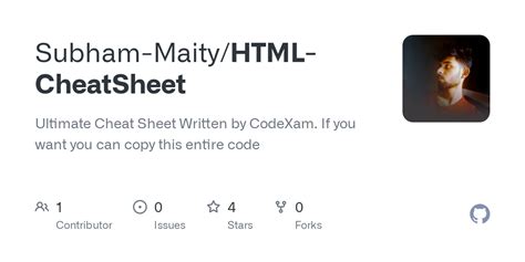 GitHub Subham Maity HTML CheatSheet Ultimate Cheat Sheet Written By CodeXam If You Want You