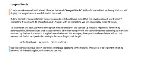Solved Longest Wordscreate A Markdown Cell With A Level 2
