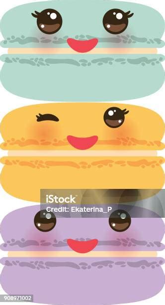 가이 마 카 롱 재미 오렌지 블루 라일락 쿠키 핑크 뺨 뺨을 핑크와 흰색 바탕에 파스텔 색상 큰 눈을 가진입니다 벡터 귀여운에 대한 스톡 벡터 아트 및 기타 이미지 Istock