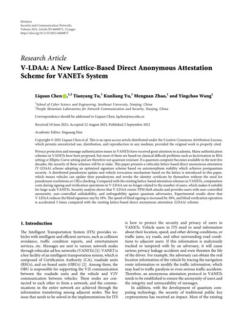 Pdf V Ldaa A New Lattice Based Direct Anonymous Attestation Scheme For Vanets System