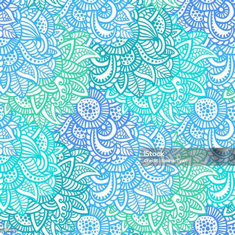 꽃 무음 패턴 꽃 잎 낙서 벡터 배경입니다 인도 장식 멘디 스타일의 다채로운 동양 디자인 벡터 추상 그림입니다 0명에 대한 스톡 벡터 아트 및 기타 이미지 Istock